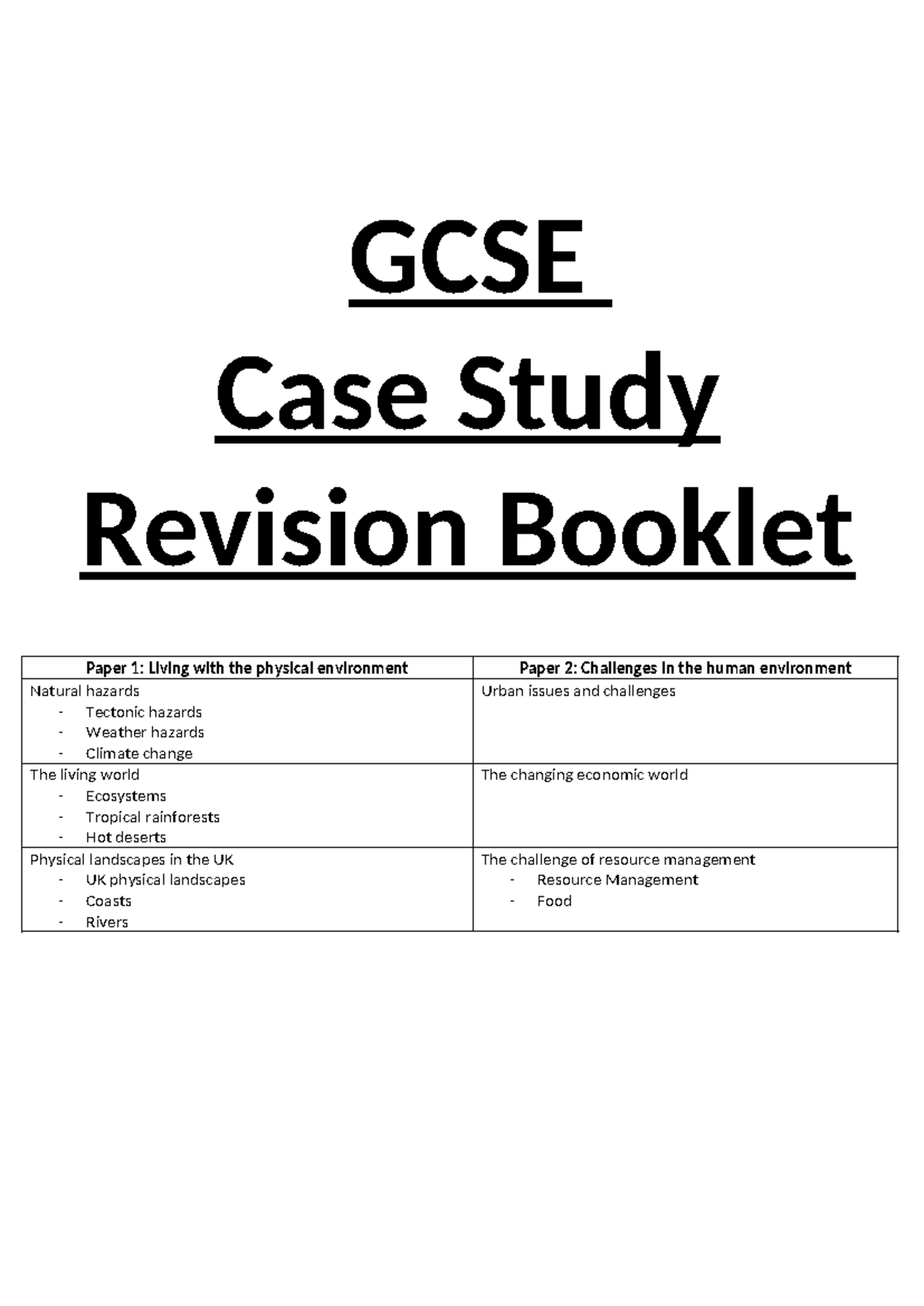2024 GCSE Case Study Revision: Natural Hazards & Ecosystems - Studocu