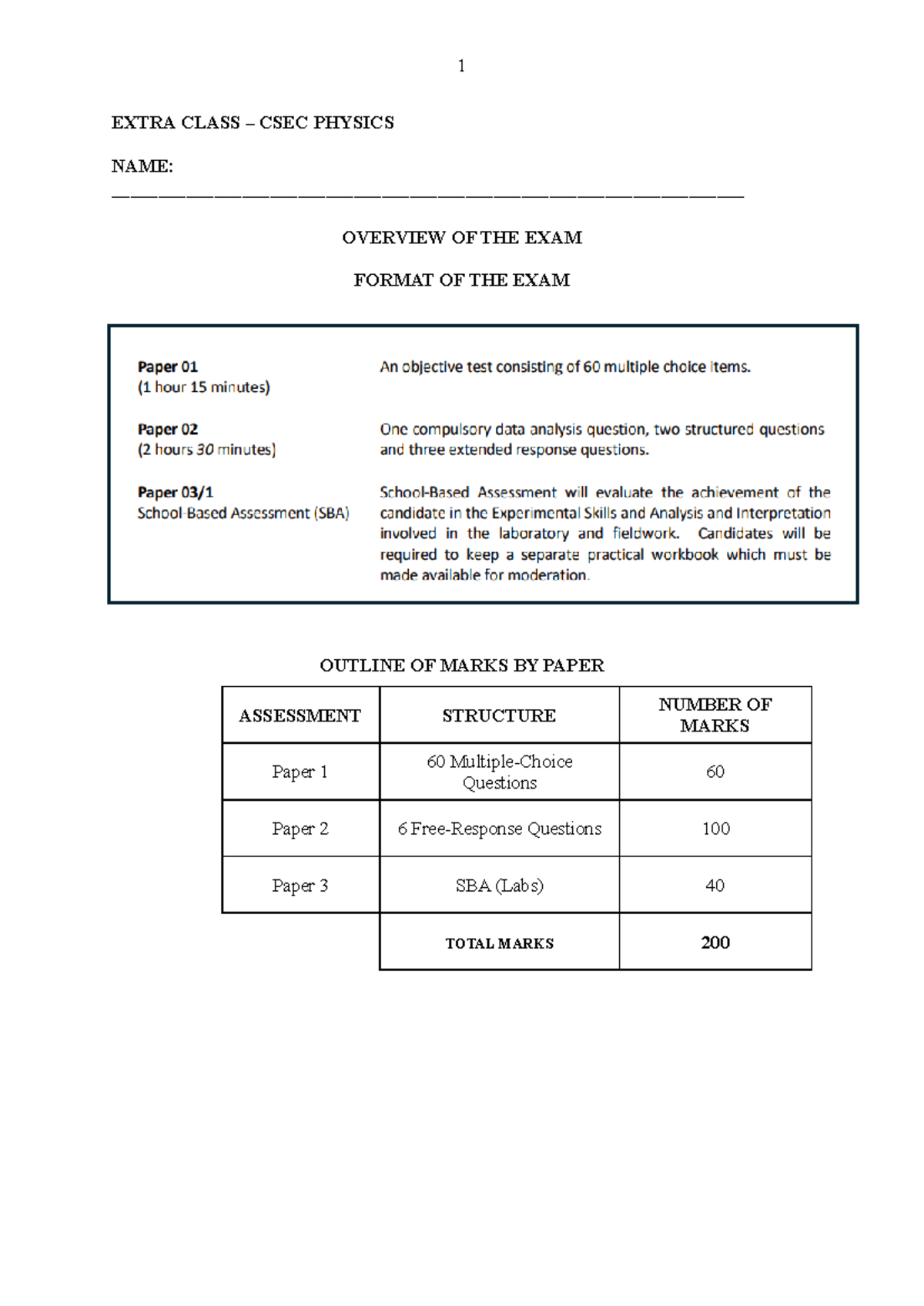 CSEC PHYSICS 1 EXTRA CLASS: EXAM FORMAT & SYLLABUS OVERVIEW - Studocu