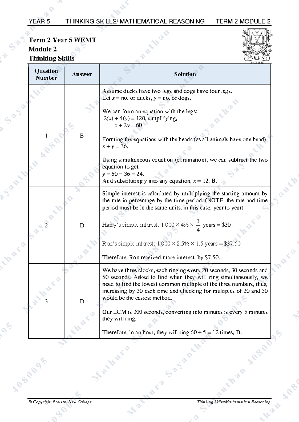 WEMT 20252 Year 5 Term 2 Thinking Skills: Mathematical Reasoning ...