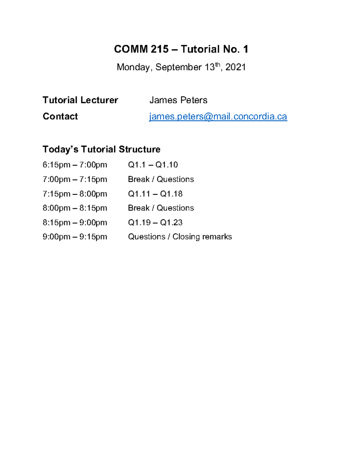COMM 215 Tutorial 1 - Lecture Notes & Solutions with Q&A Insights - Studocu