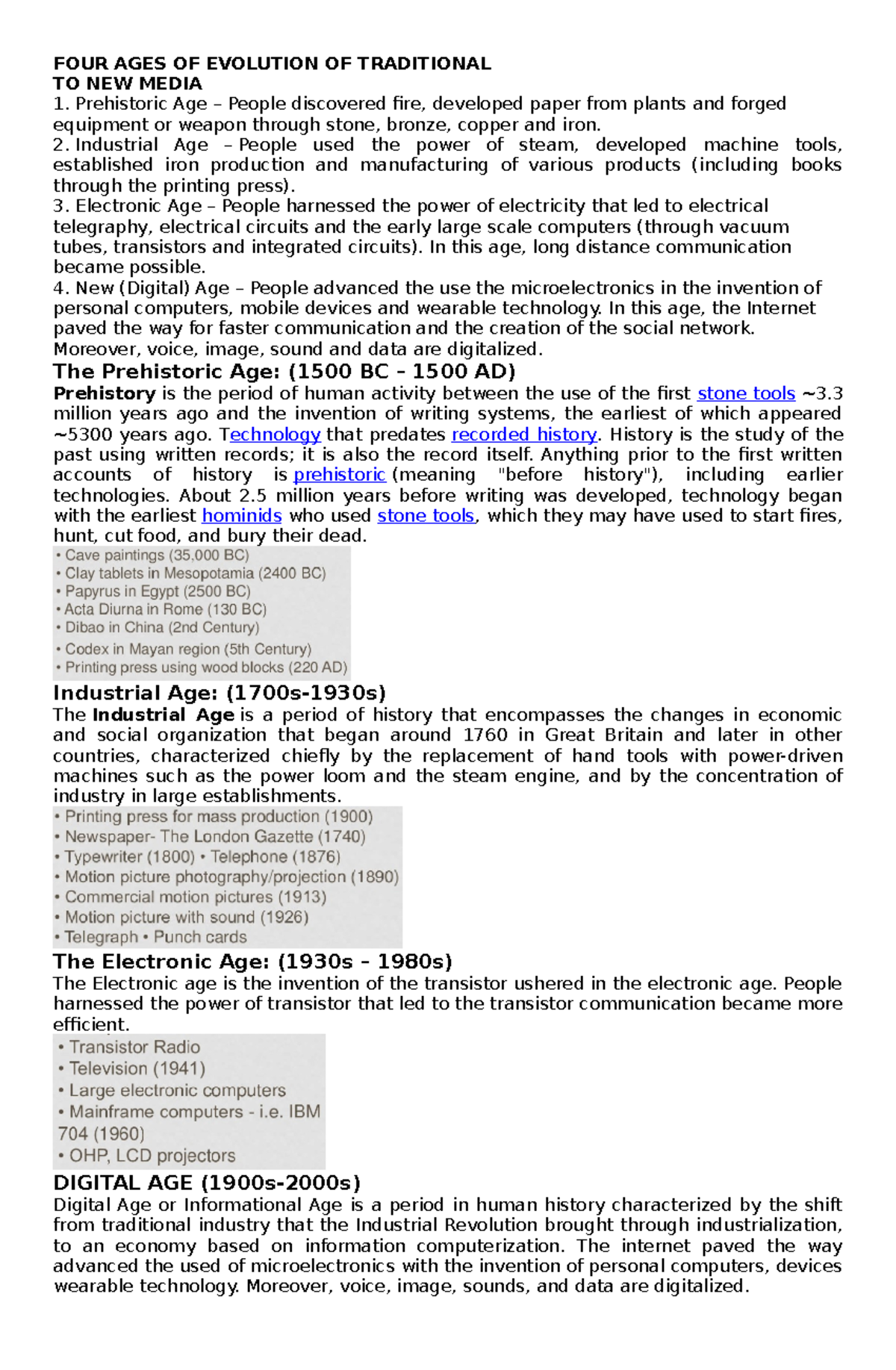 The Evolution of Media: Prehistoric to Digital Age Insights - Studocu