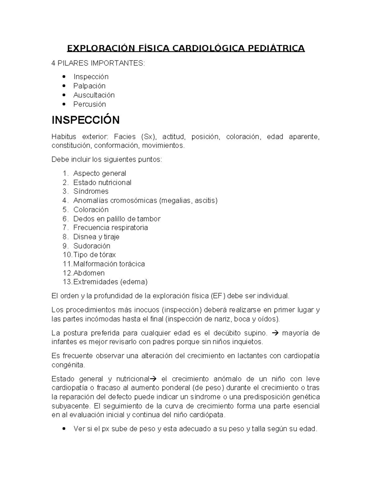 Exploración Física Cardiológica Pediátrica: Pilares y Síndromes Asociados - Studocu