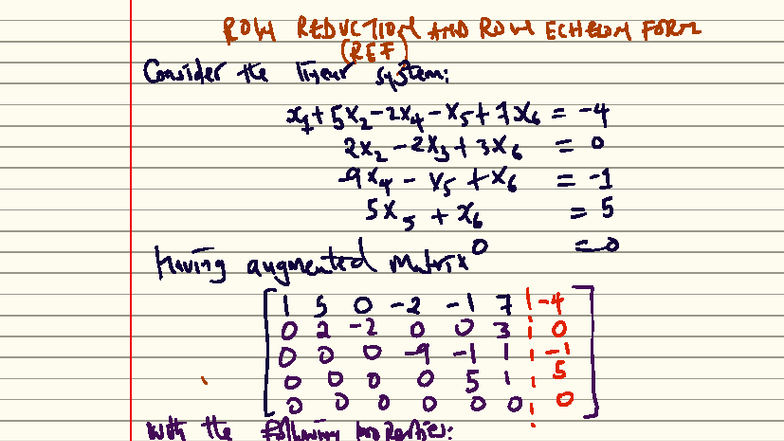 SMA 3209 - Linear Algebra: Row Reduction and Echelon Form Notes - Studocu