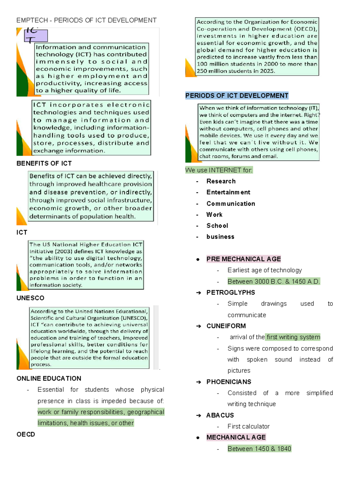 Emptech - Periods of ICT Development and Benefits of ICT - Studocu