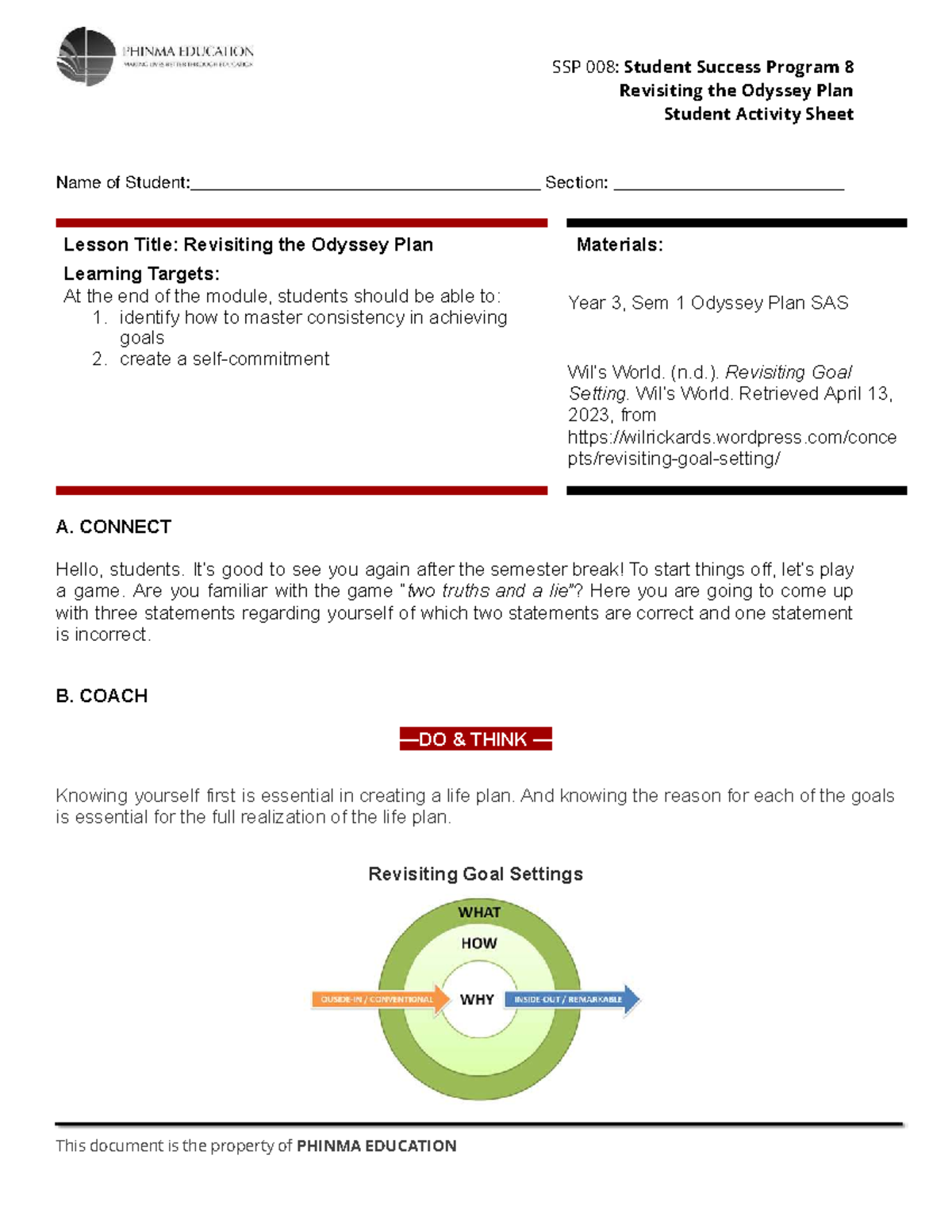 SSP 008: Revisiting the Odyssey Plan - Student Activity Sheet - Studocu
