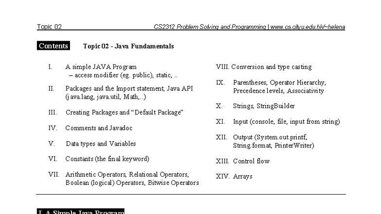 Topic 02 CS2312 Java Programming Fundamentals: Data Types & Control Flow - Studocu