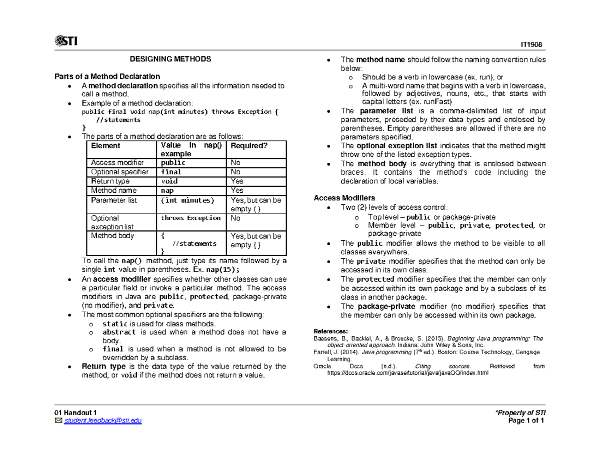 OOP Prelims Handout - Summary Information Technology - DESIGNING ...