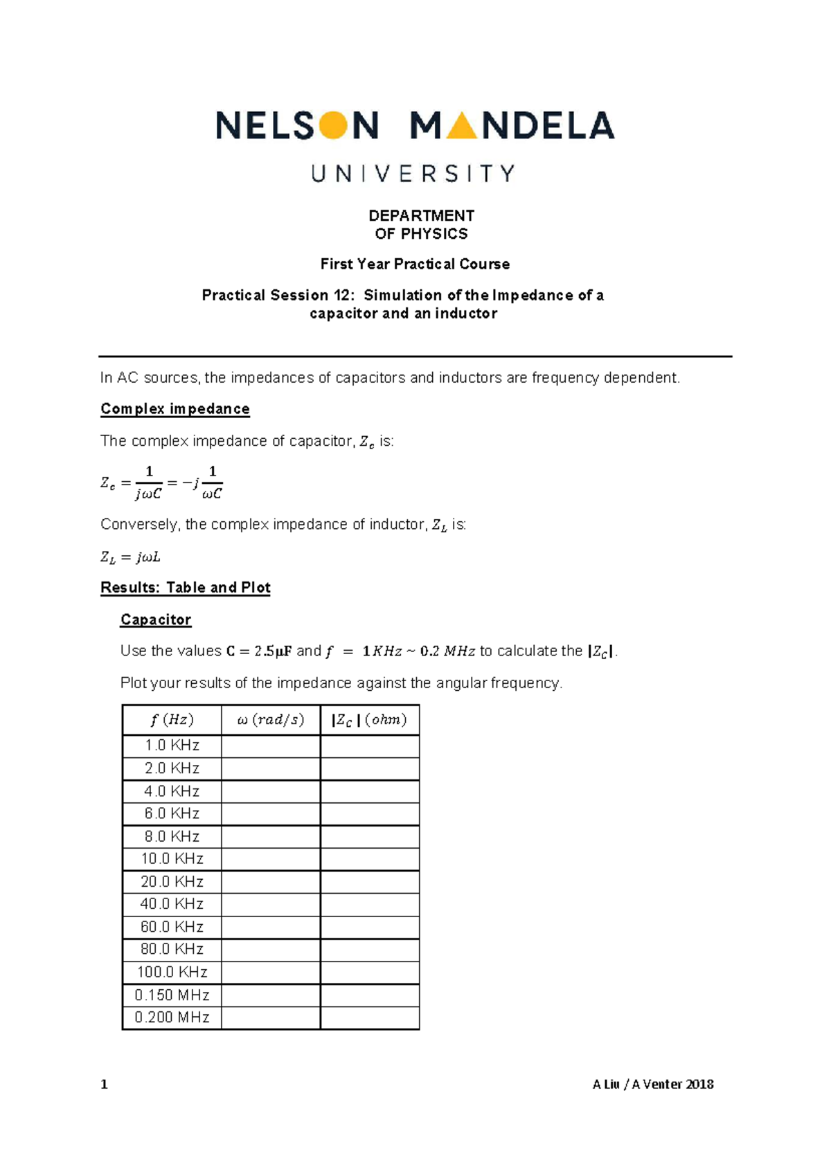 Exp12 (PPA12) Practical Session: Impedance Simulation of Capacitors & Inductors - Studocu