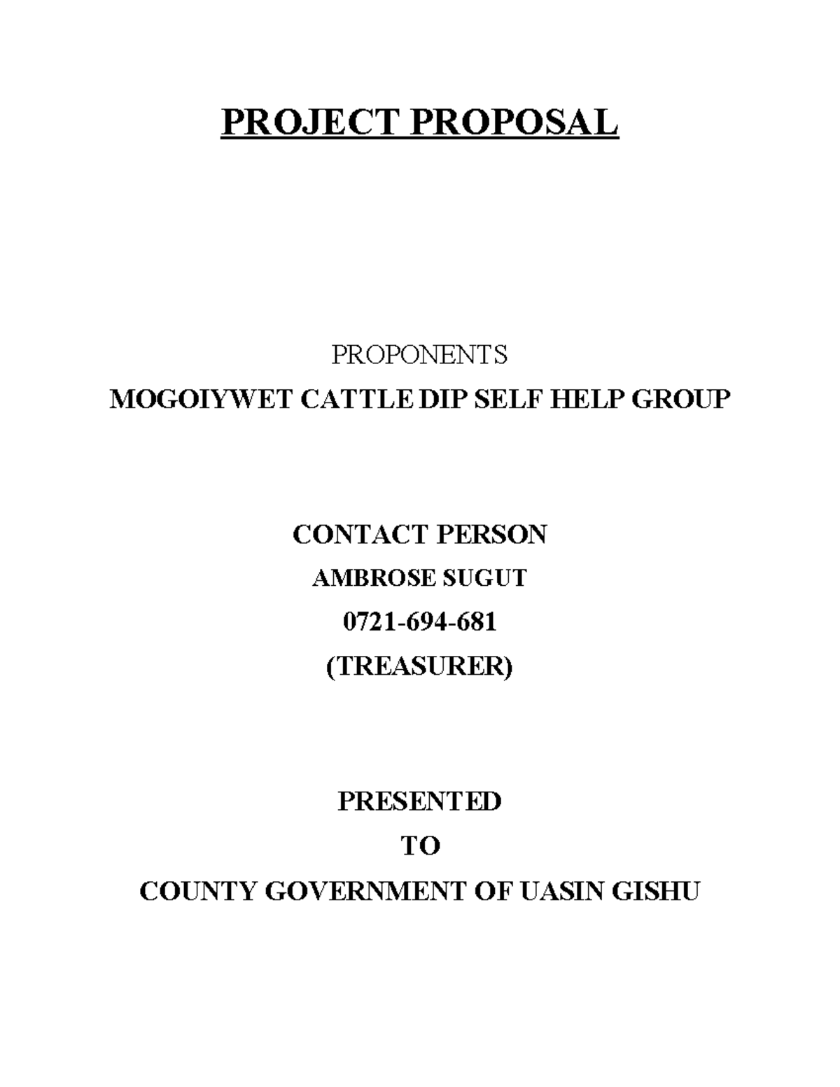 Project Proposal for Mogoiywet Cattle DIP - Detailed Budget Plan - Studocu