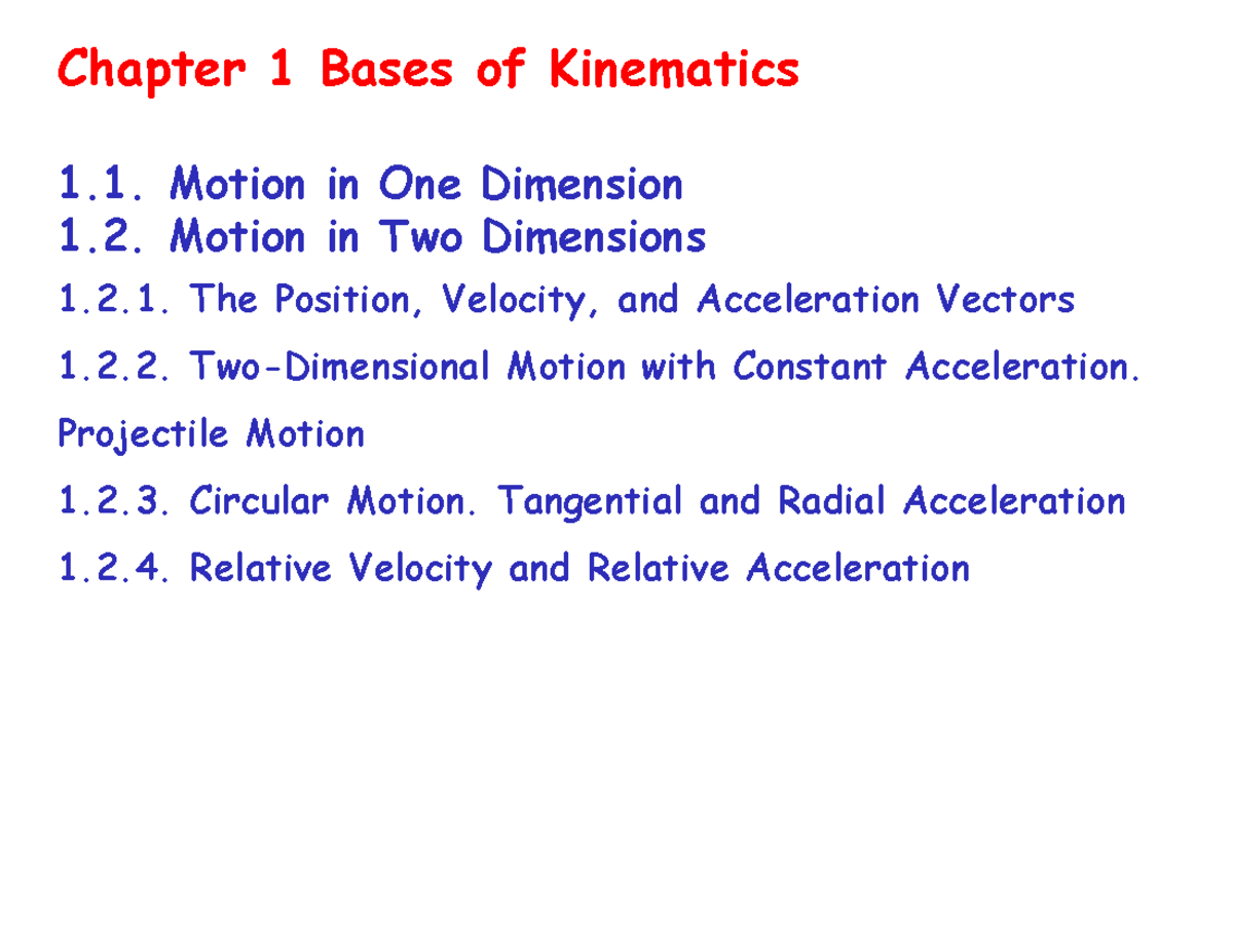 Physic 1: Chapter 1 - Bases of Kinematics and Motion Analysis - Studocu