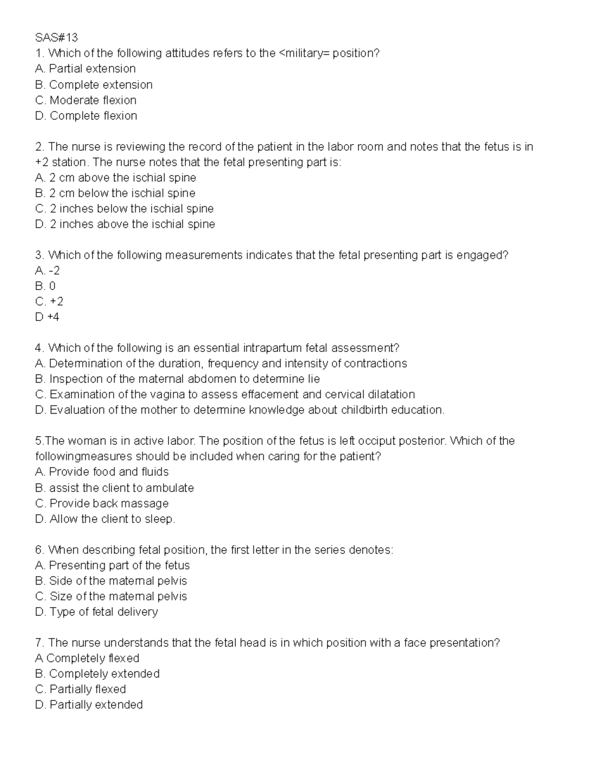 SAS Nursing Concepts: Intrapartum and Postpartum Care Exam Notes - Studocu