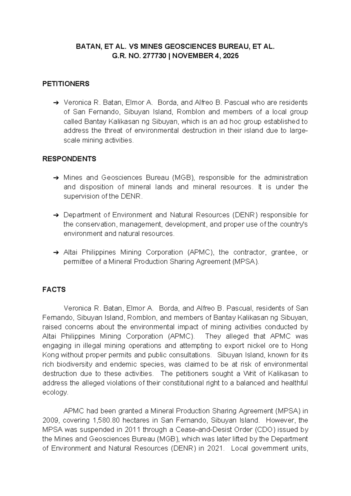 3. Batan, et al. v. Mines and Geosciences Bureau: Writ of Kalikasan ...