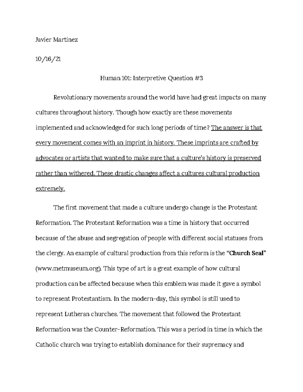 Human 101: Impact of Revolutionary Movements on Cultural Production ...