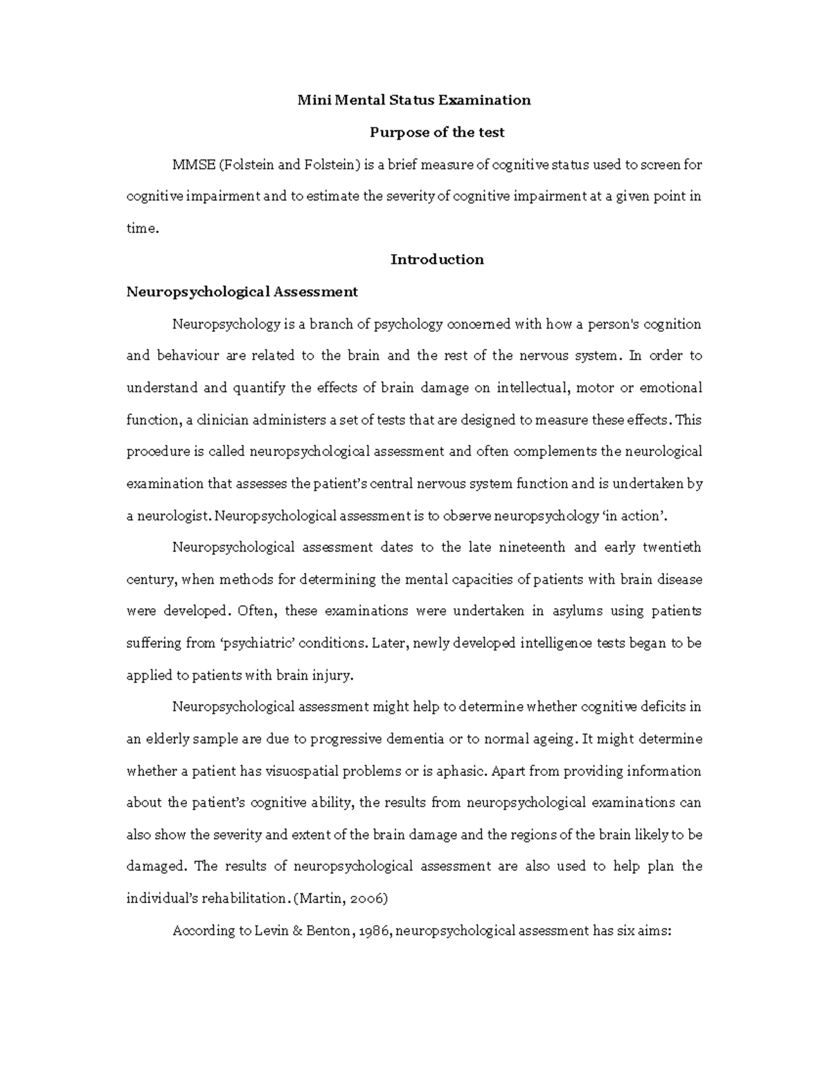 MMSE Exam Guide: Overview, Purpose, Design & Limitations - Studocu