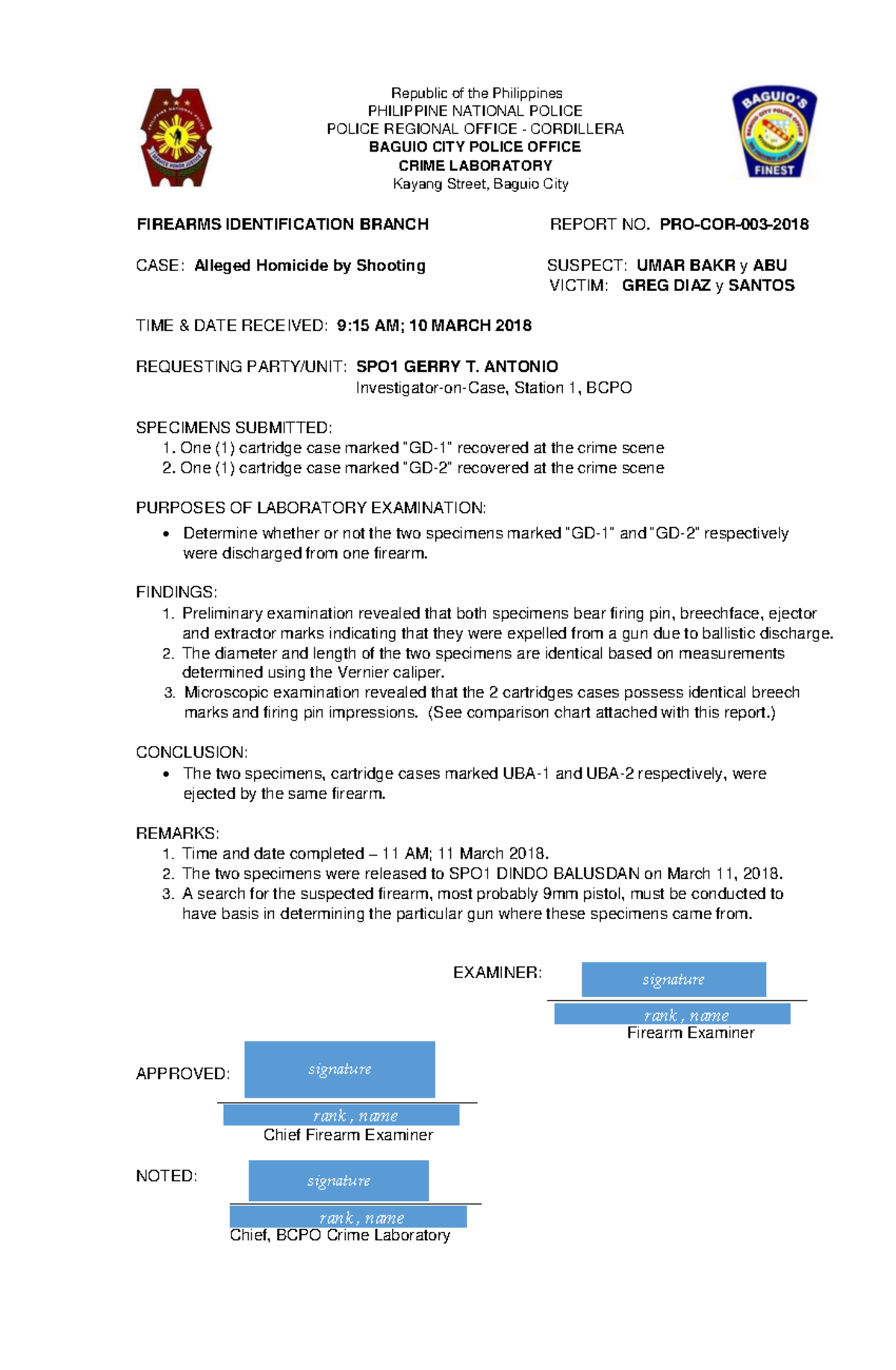 2 Ballistic report Shells - Republic of the Philippines PHILIPPINE ...