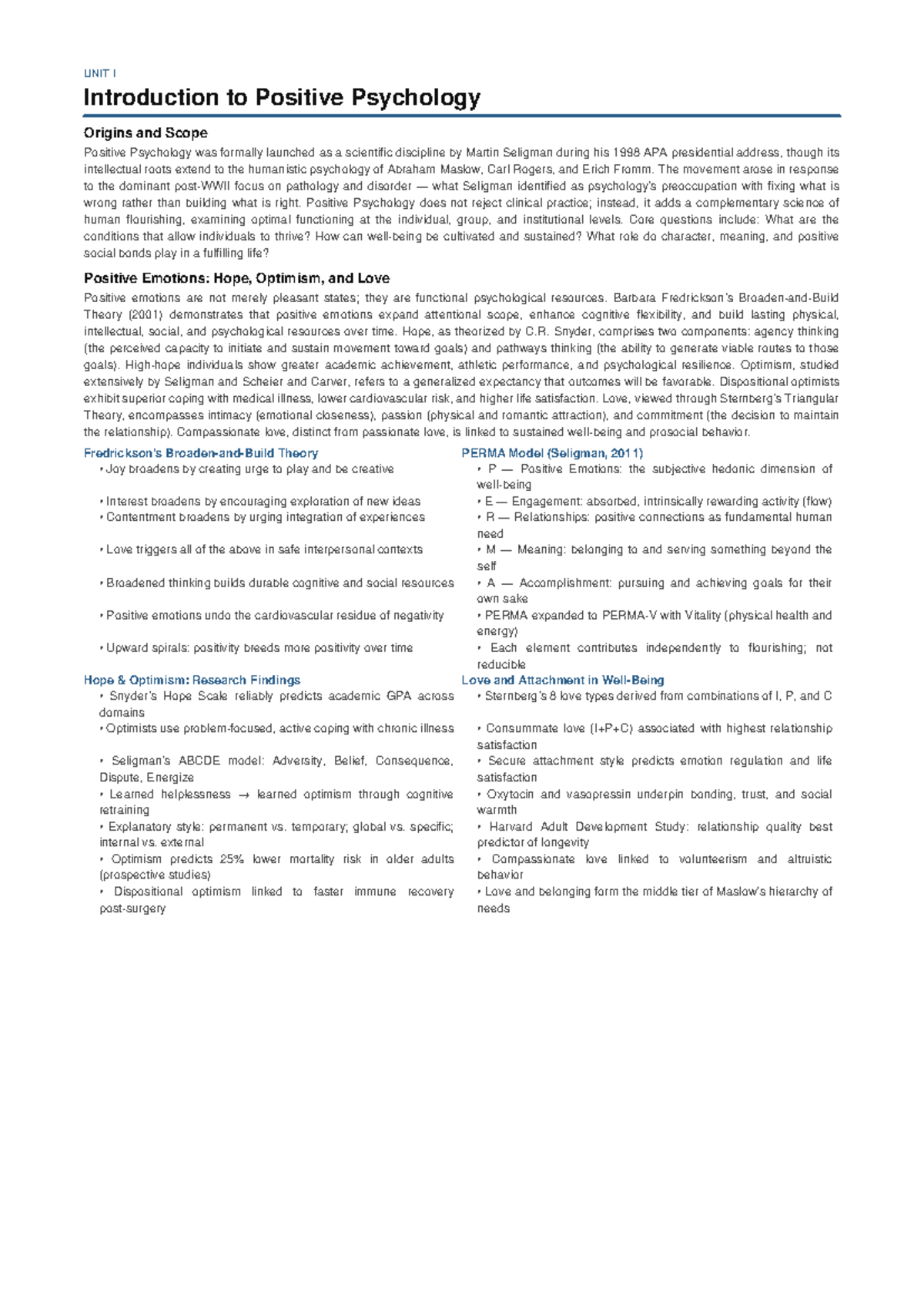 Positive Psychology Notes: Foundations, Concepts, and Applications ...
