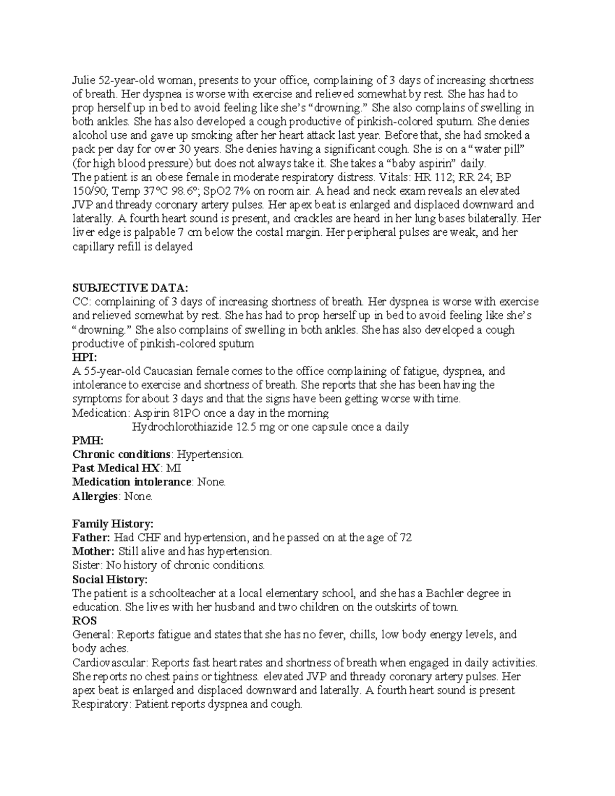 Clinical Case Study: Congestive Heart Failure in 52-Year-Old Patient ...