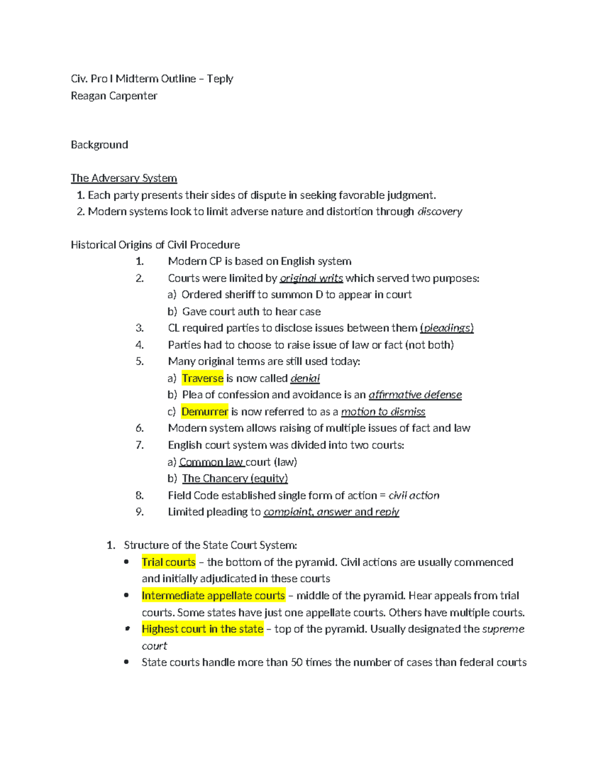 Civ. Pro I Midterm Study Guide: Key Concepts & Case Procedures - Studocu