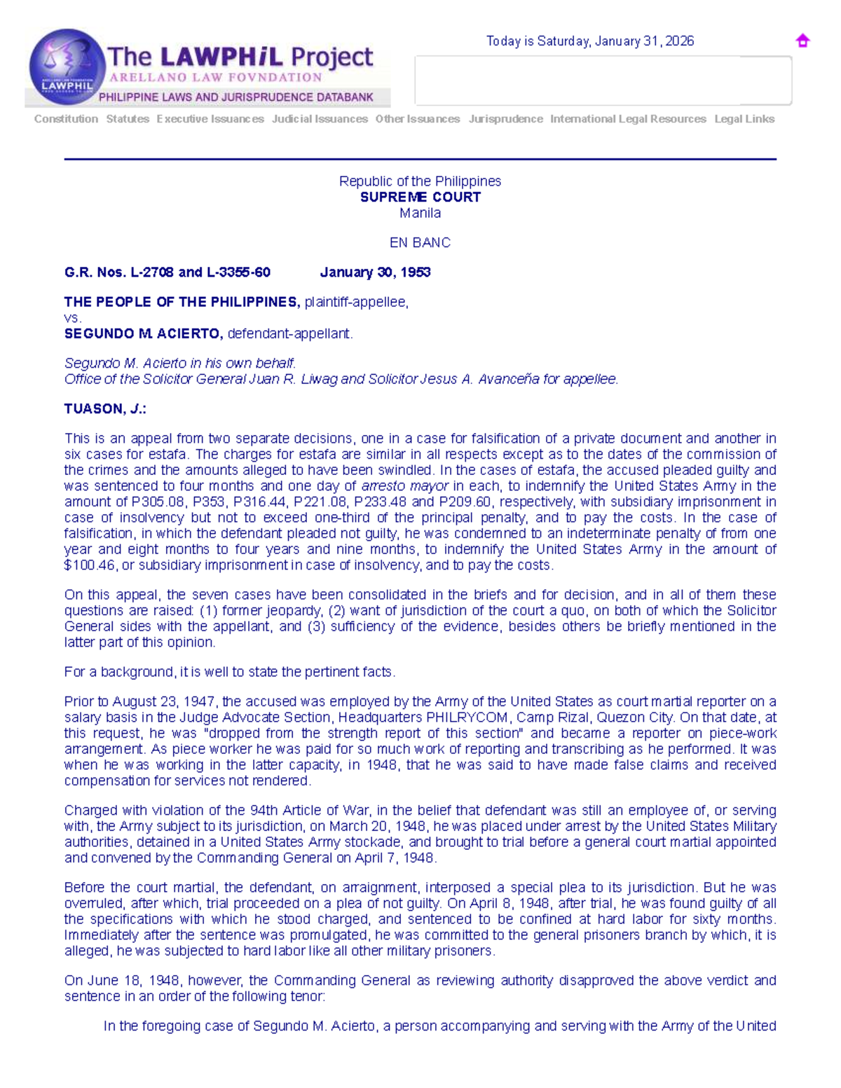 G.R. No. L-2708 & L-3355-60: Appeal on Estafa & Falsification Cases ...
