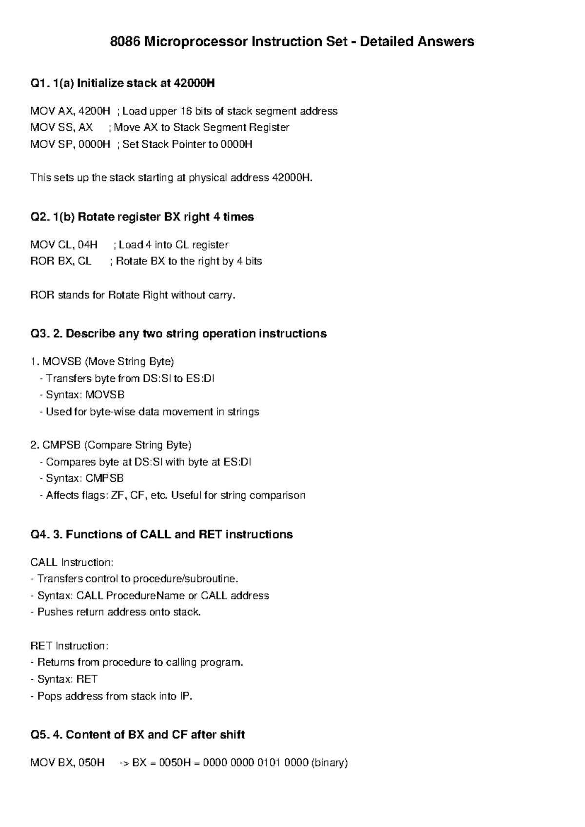 8086 Microprocessor Instruction Set Answers Part1 - 8086 Microprocessor ...