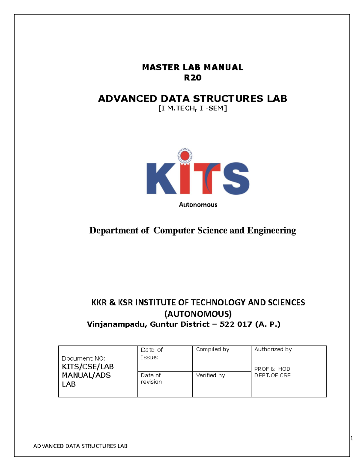 M.Tech R20 Advanced Data Structures Lab Manual - Studocu