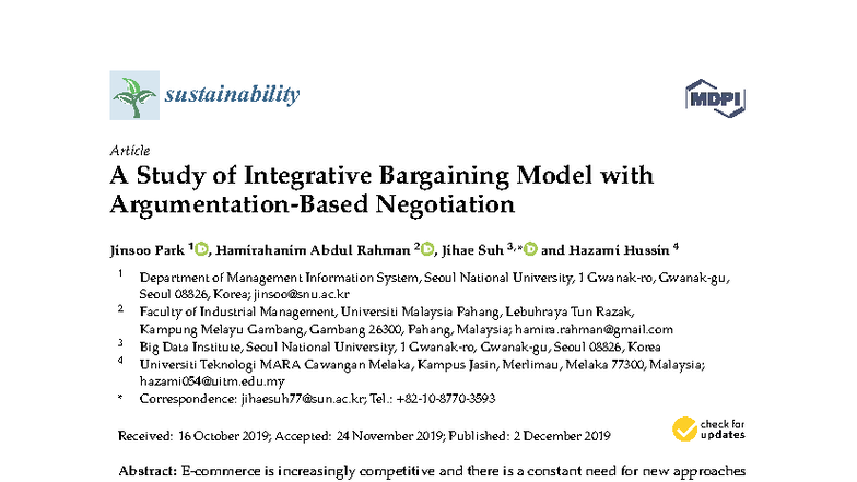 Sustainability 2019: Integrative Bargaining Model & AI Negotiation ...