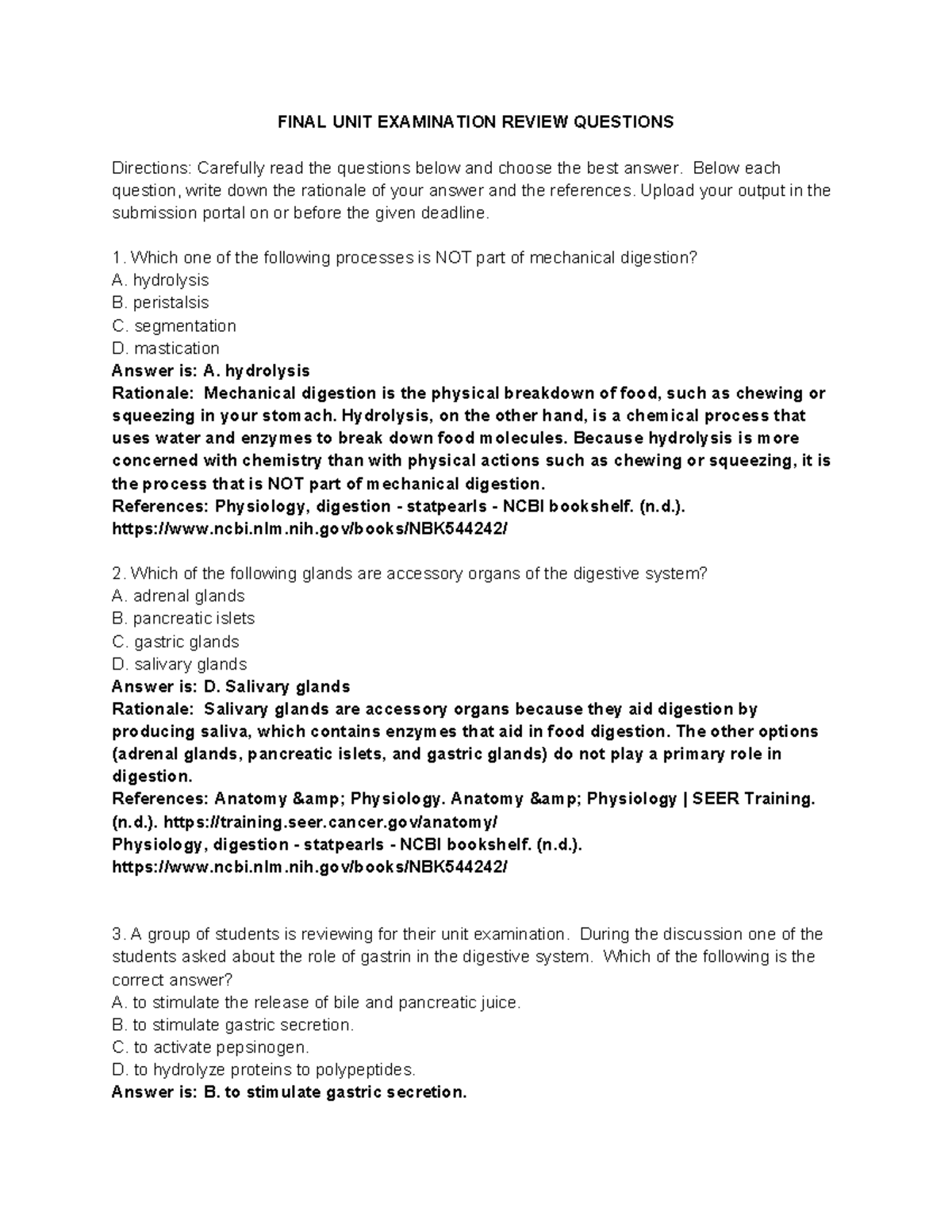 1 10 Final UNIT Exam Review Qs with Rationale and References - Studocu