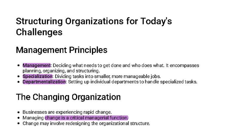 Chapter 9 Study Guide - Structuring Organizations for Management ...