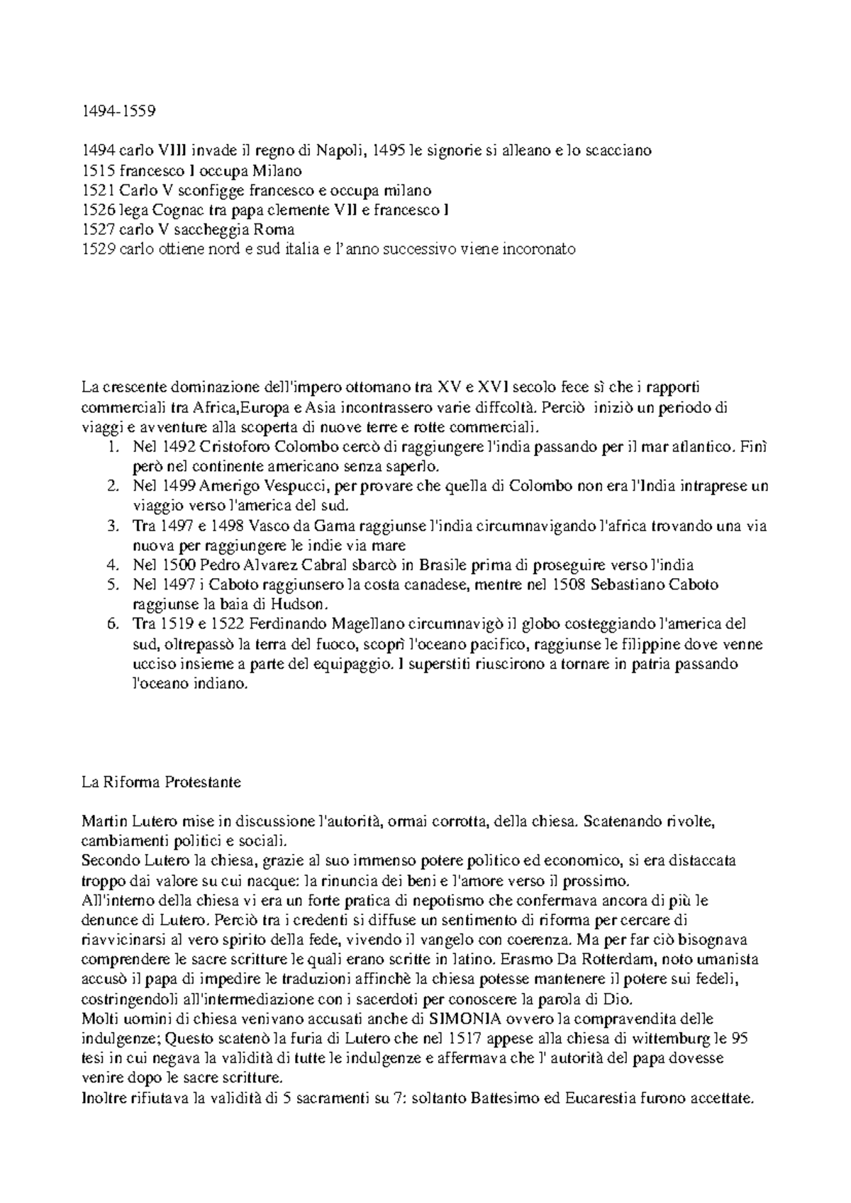 Appunti di storia + approfondimenti - 1494- 1494 carlo VIII invade il ...