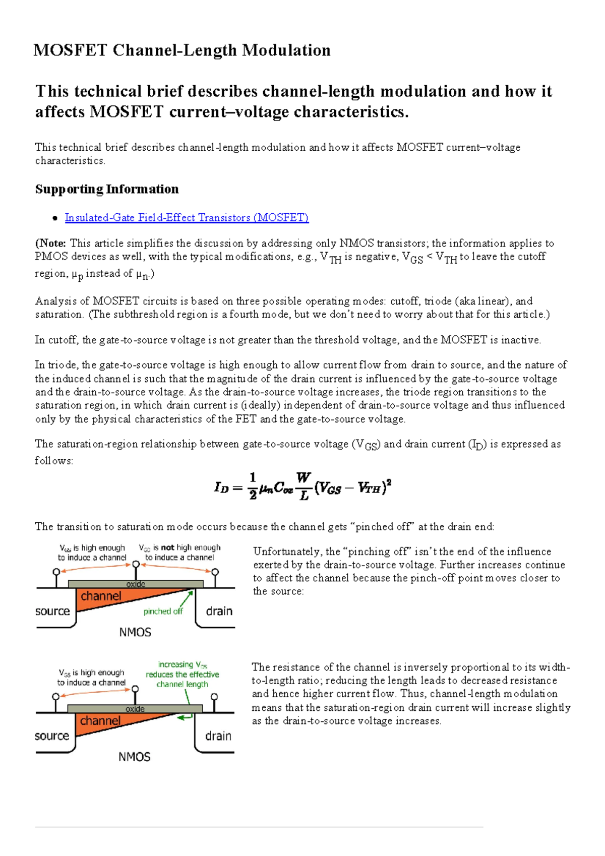 MOSFET Channel-Length Modulation: Impacts on I-V Characteristics - Studocu