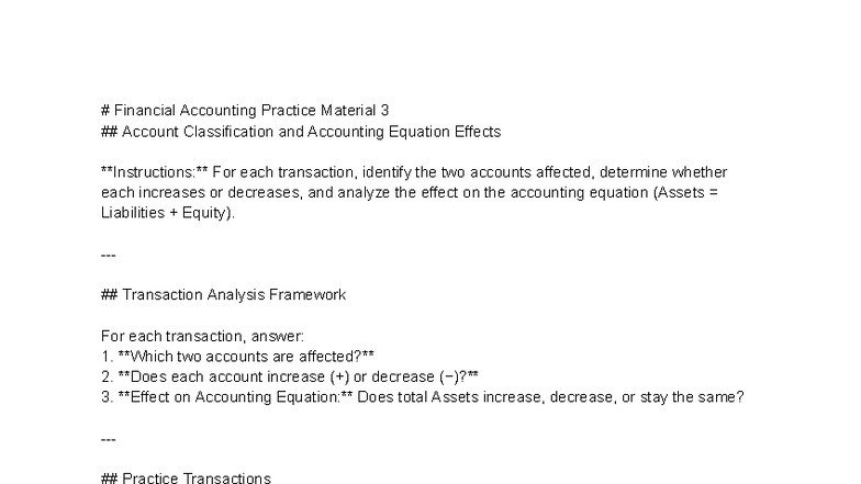 Financial Accounting Practice: Account Classification & Equation ...