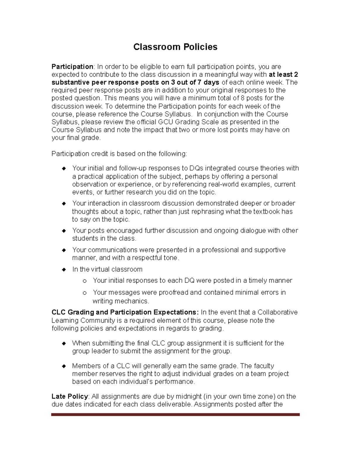 Online Classroom Policies and Guidelines for Participation and Grading ...