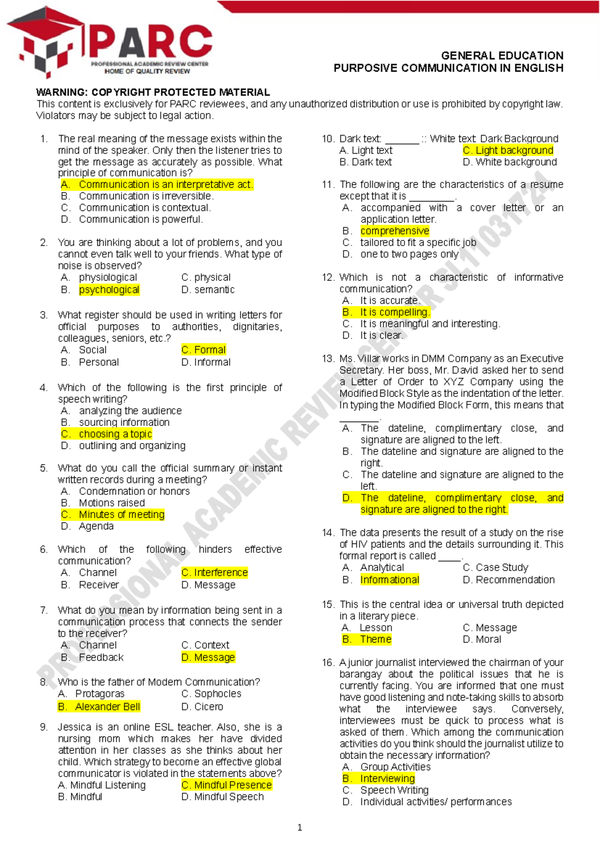 English Quiz: Purposive Communication - PGED 101 - Studocu