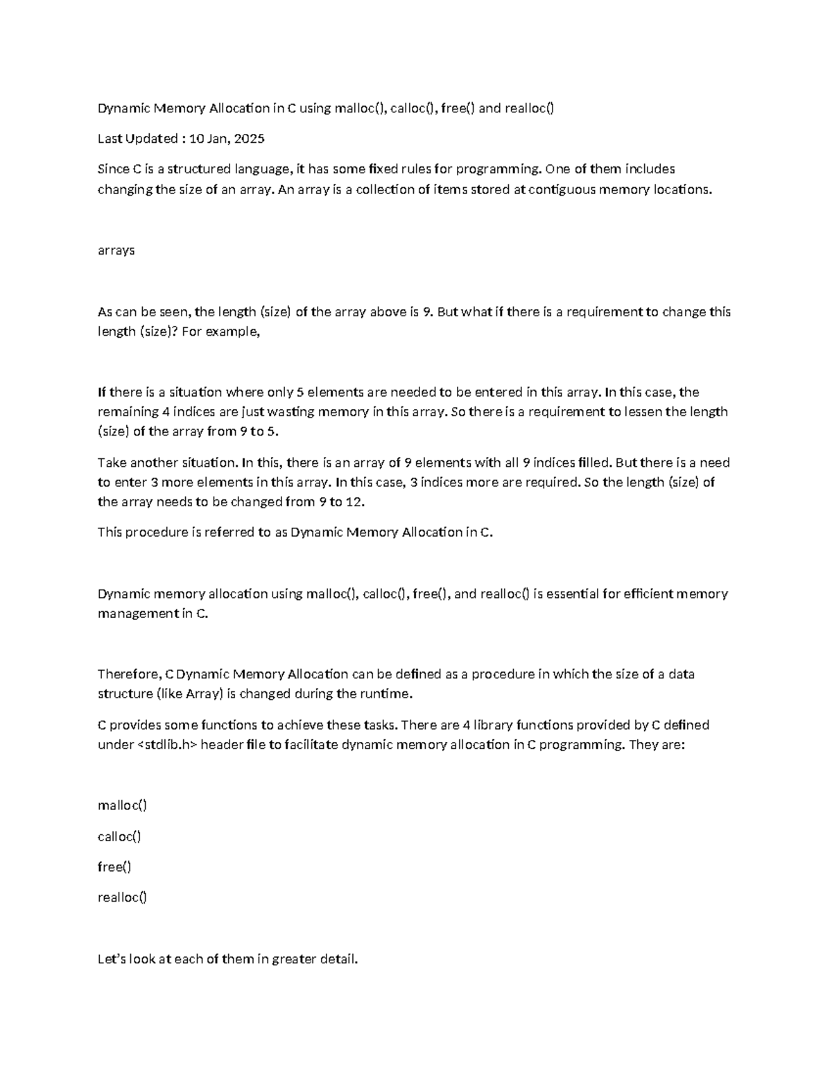 C Dynamic Memory Allocation Methods: malloc, calloc, free & realloc ...