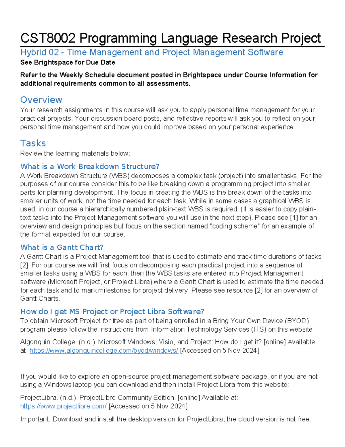 Hybrid 02 WBS, Gantt Expectations and Resources - CST8002 Programming ...