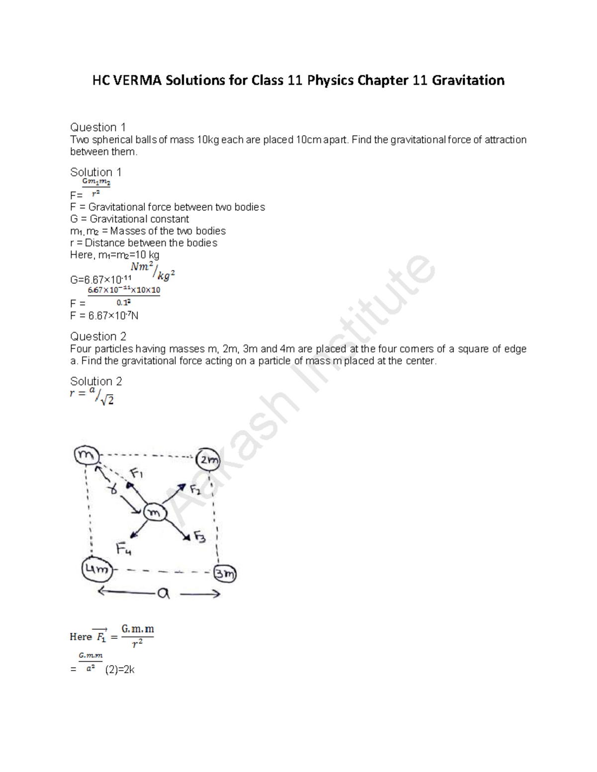 HC Verma Solutions for Class 11 Physics: Chapter 11 Gravitation ...