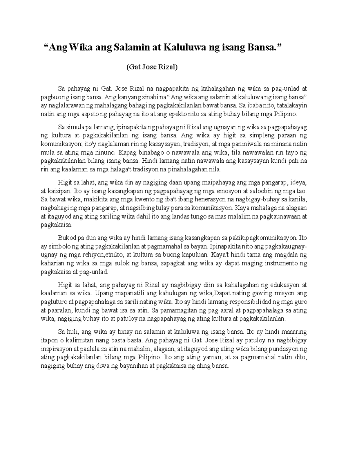 OLCA111M002^ Sulit Earl Jhon Paunag Gawain 1 - “Ang Wika ang Salamin at Kaluluwa ng isang Bansa ...
