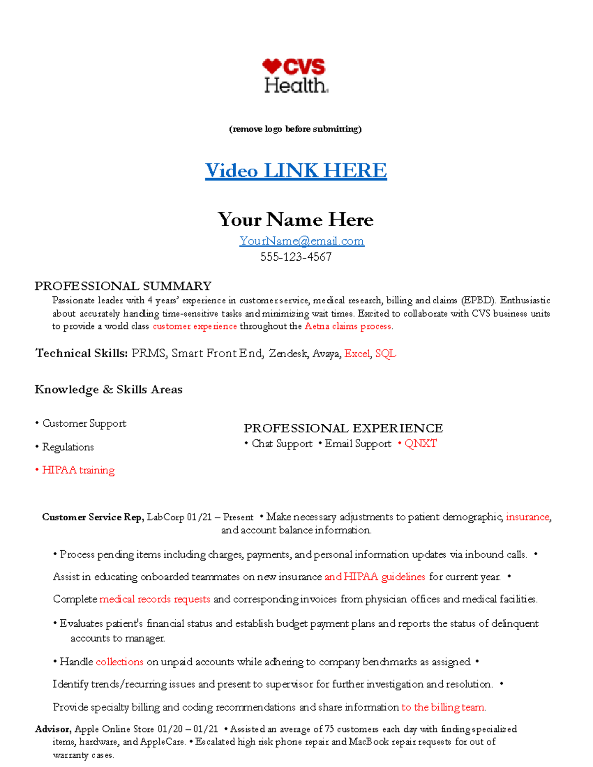 CVS Data Entry Provider Example 2 - (remove logo before submitting ...