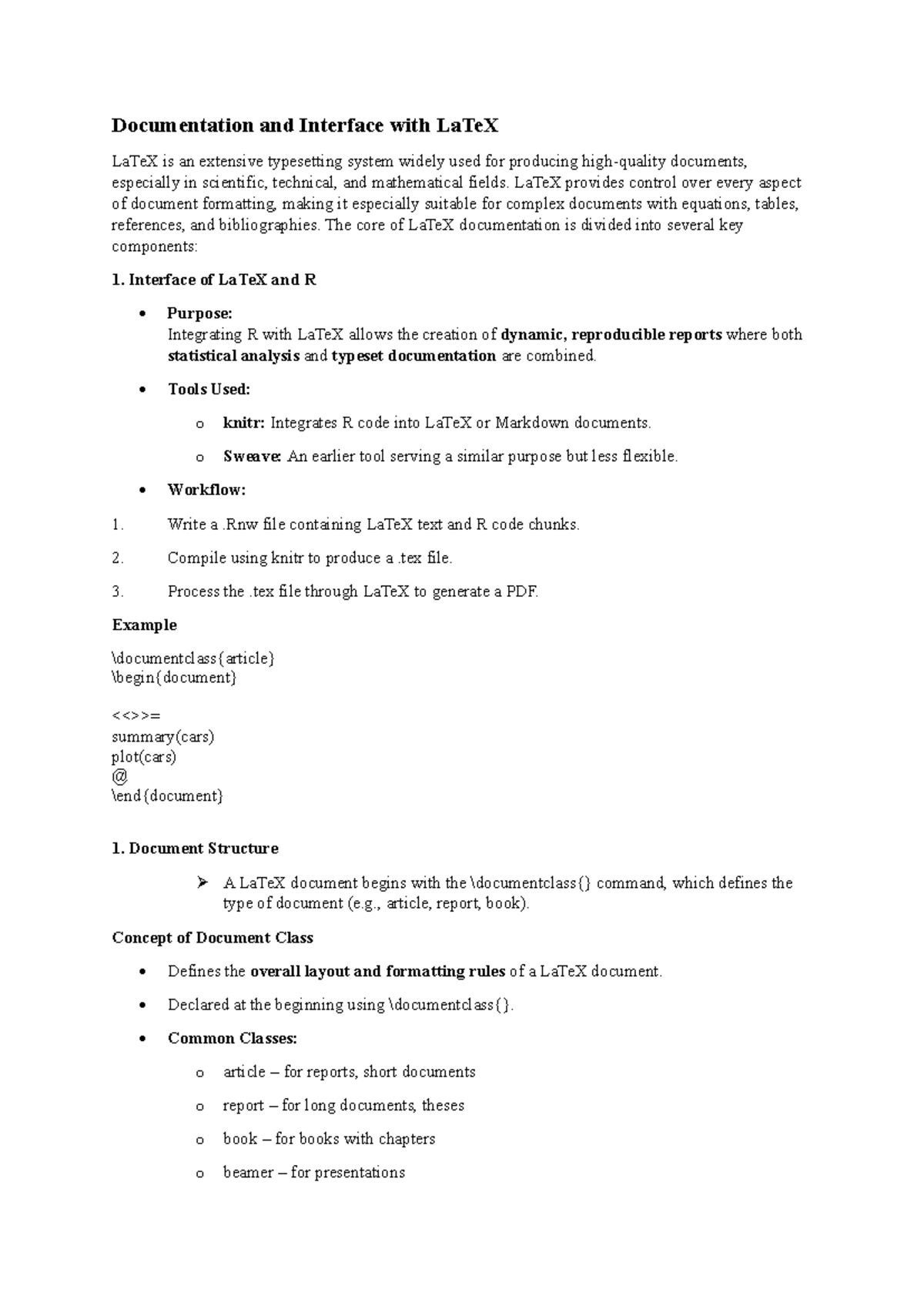 LaTeX Documentation and R Integration Guide (Course Code: LATEX) - Studocu