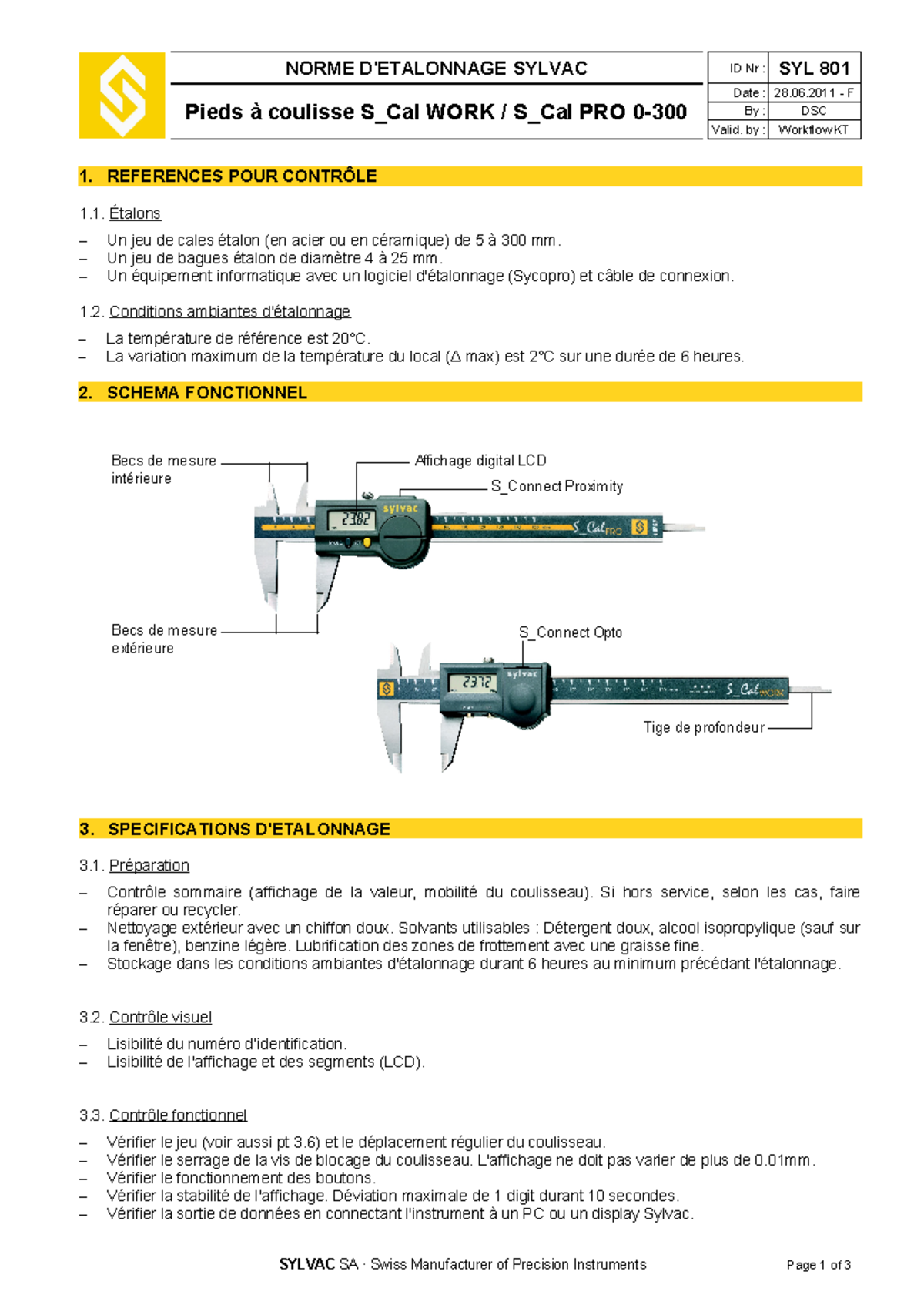 Norme d'Étalonnage SYL 801 pour Pieds à Coulisse S_Cal WORK / PRO - Studocu