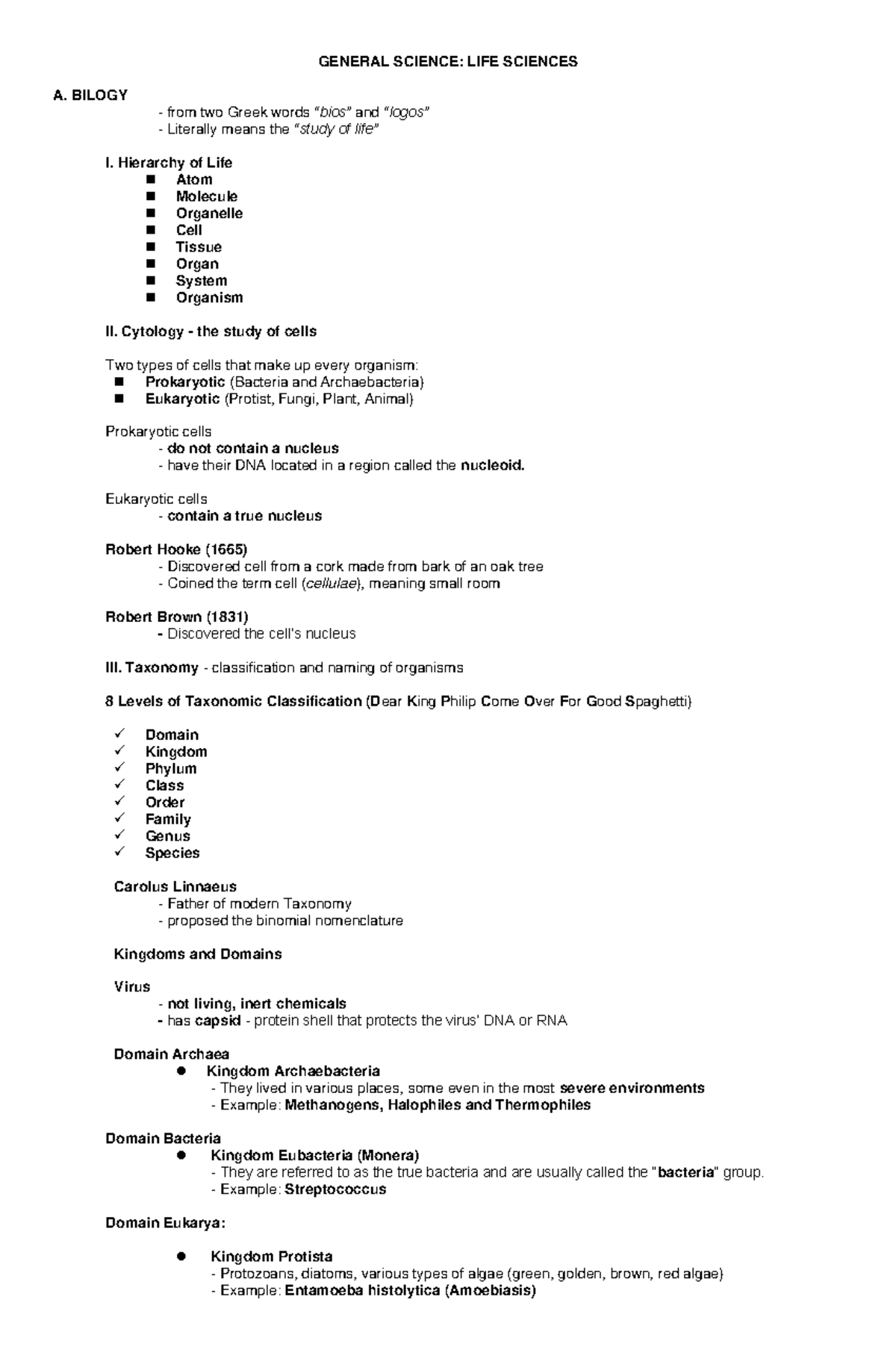 General Science - Biology - GENERAL SCIENCE: LIFE SCIENCES A. BILOGY ...