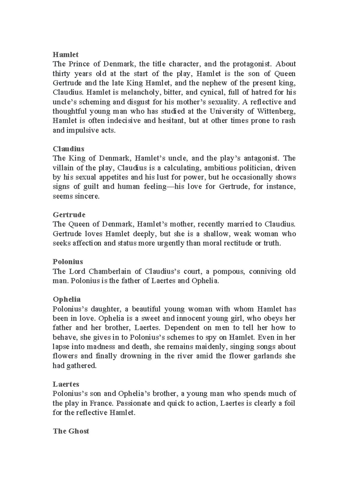 Hamlet: Character Analysis & Key Themes in Shakespeare's Tragedy - Studocu