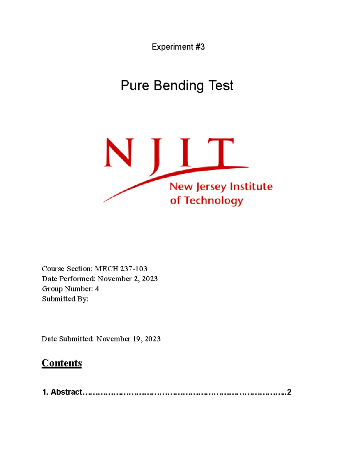 Lab Report #3: Pure Bending Test Analysis for MECH 237 - Studocu