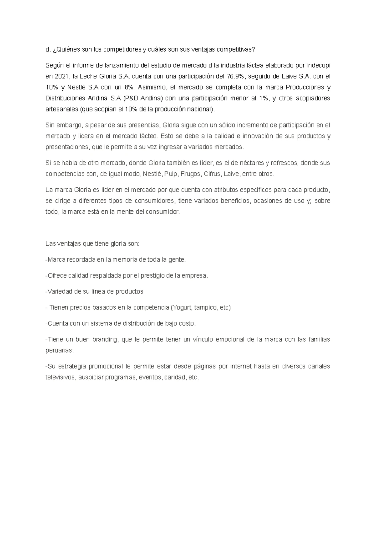 Competidores gloria - d. ¿Quiénes son los competidores y cuáles son sus ...