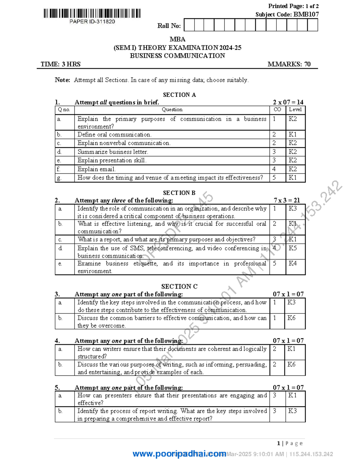 Business Communication Theory Exam - BMB107 - Studocu