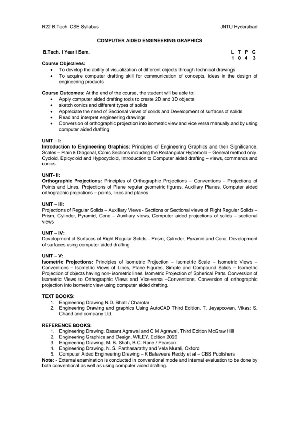 CSE R22 Engineering Graphics Syllabus - B. I Year I Sem. - Studocu