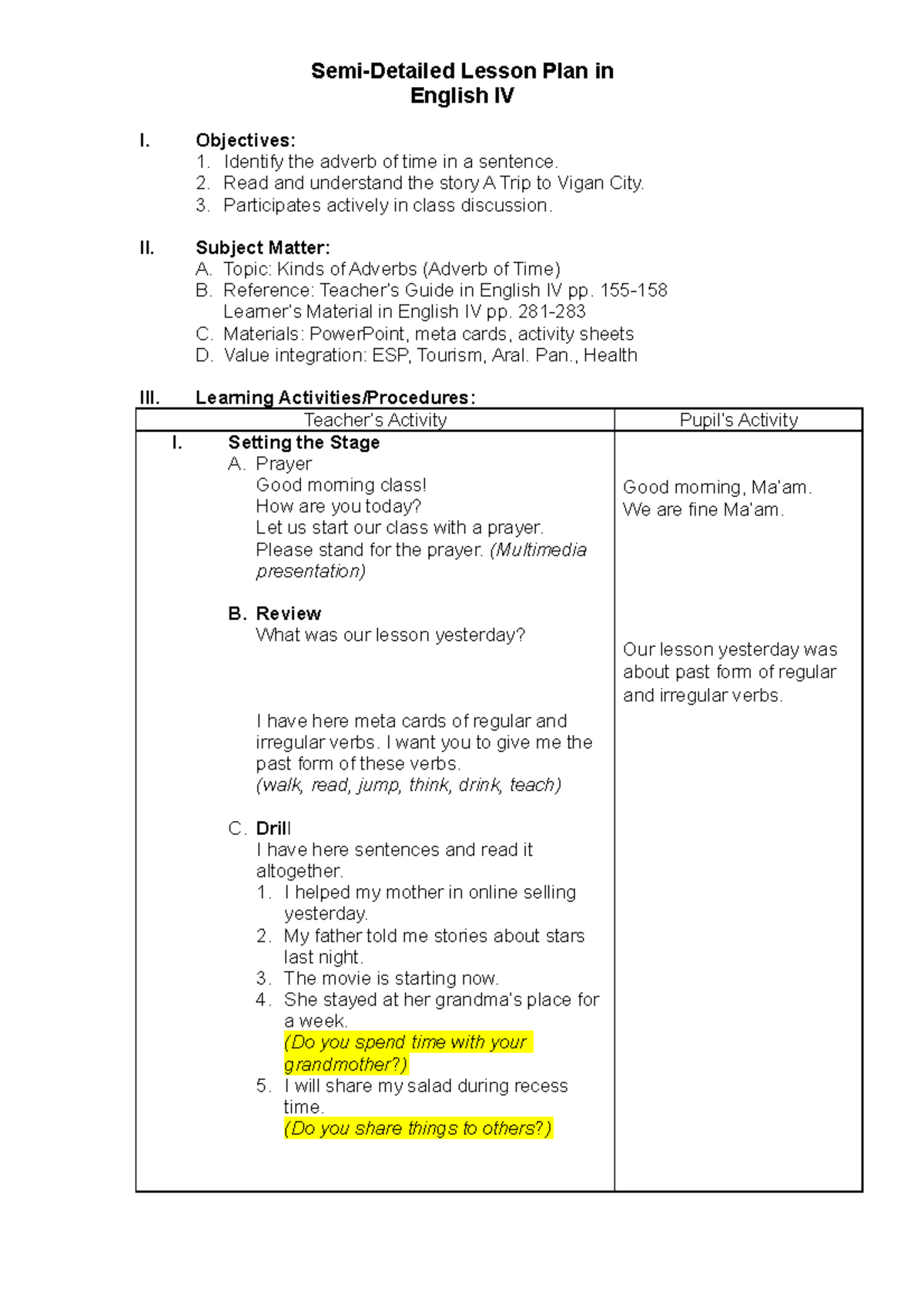 Exle Of Semi Detailed Lesson Plan In English Grade 3 Pdf - Infoupdate.org