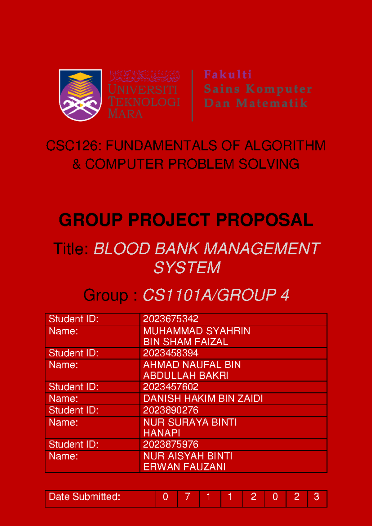 Group Project Proposal: Blood Bank Management System CSC 126 - Studocu