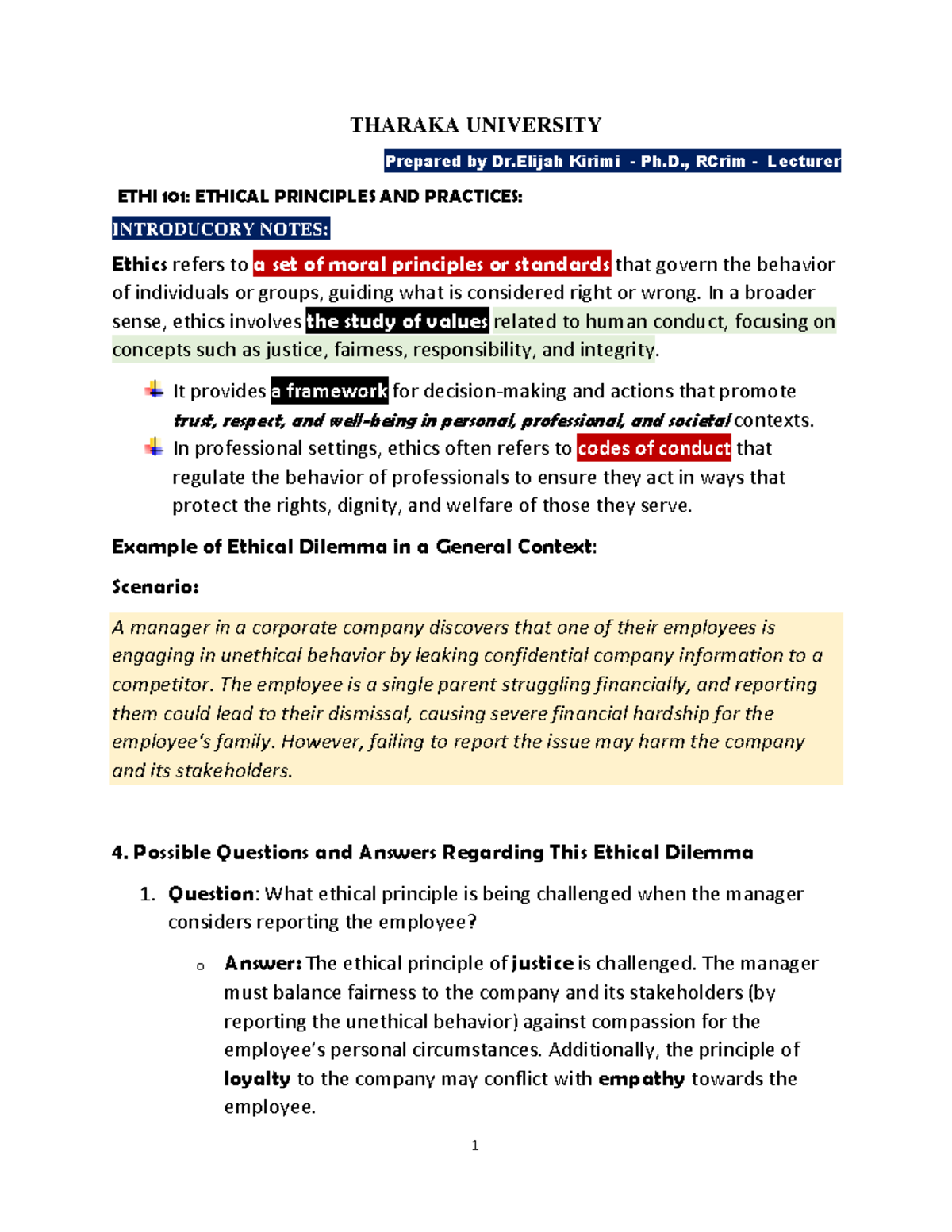 ETHI 101: Ethical Principles and Practices - Lesson Notes 2024 - Studocu