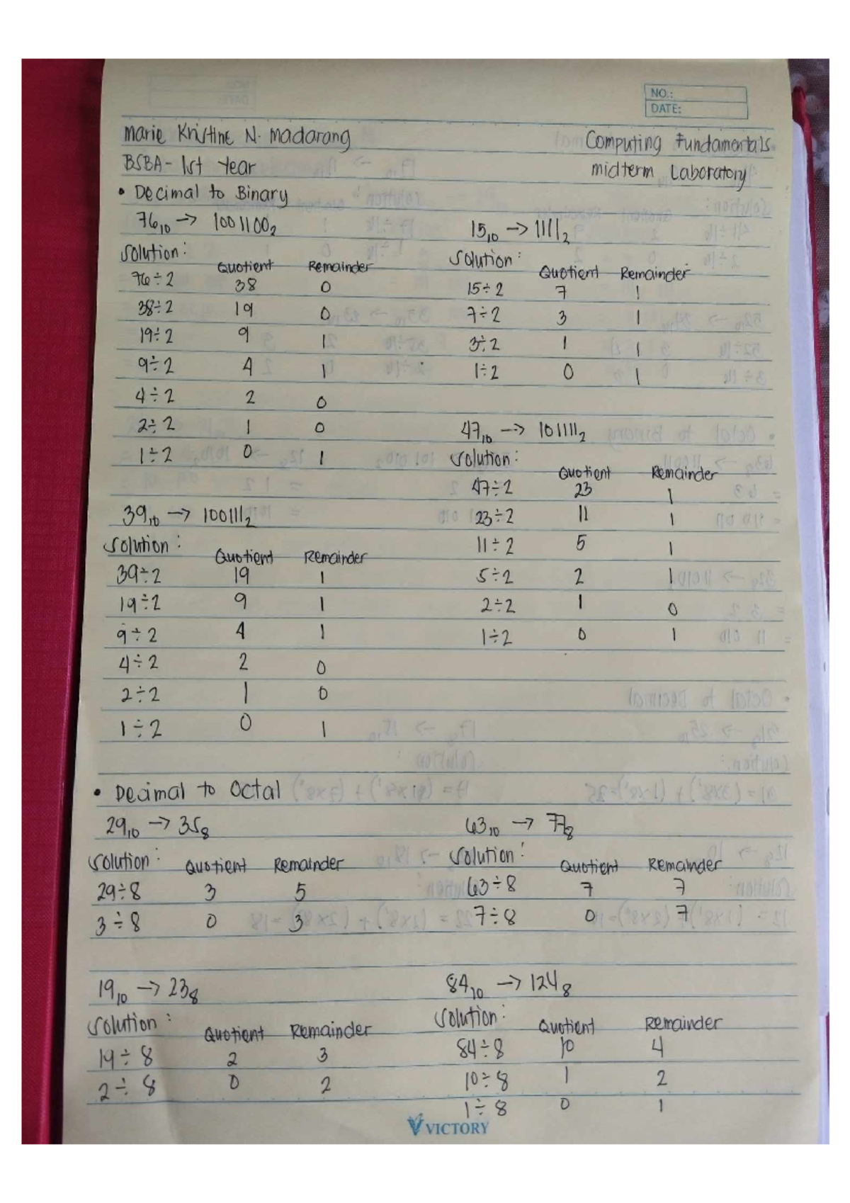 Midterm Laboratory - NO.: DATE: Marie Kristine N. Madarang Computing Fundamentals 1st Year ...